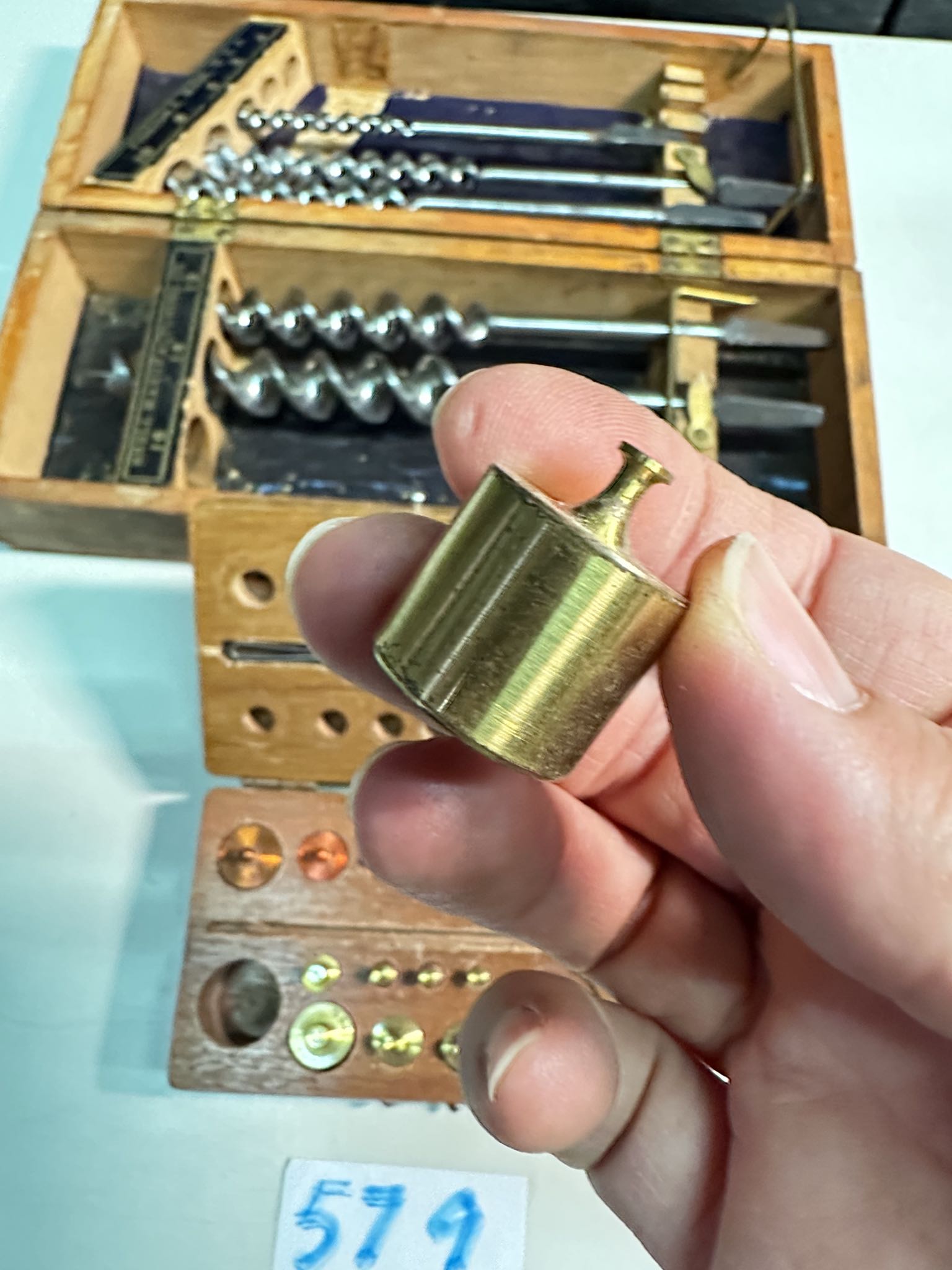 Shell Manufacturing Co. auger bit and brass fitting set in wooden box ...