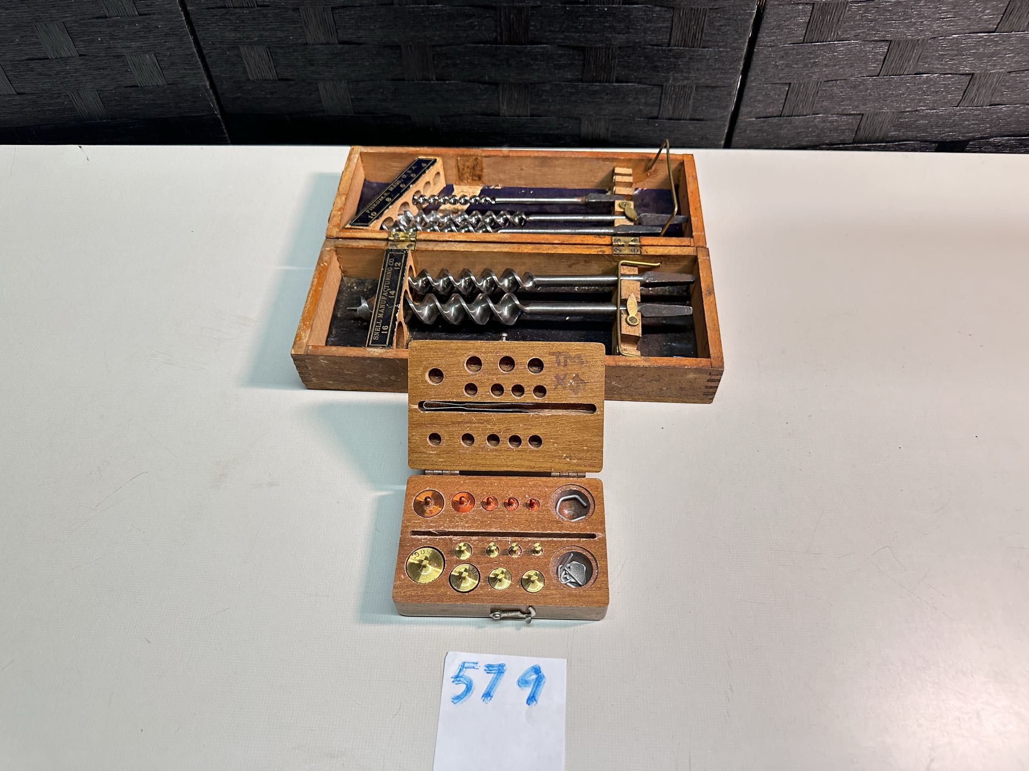 Shell Manufacturing Co. auger bit and brass fitting set in wooden box ...