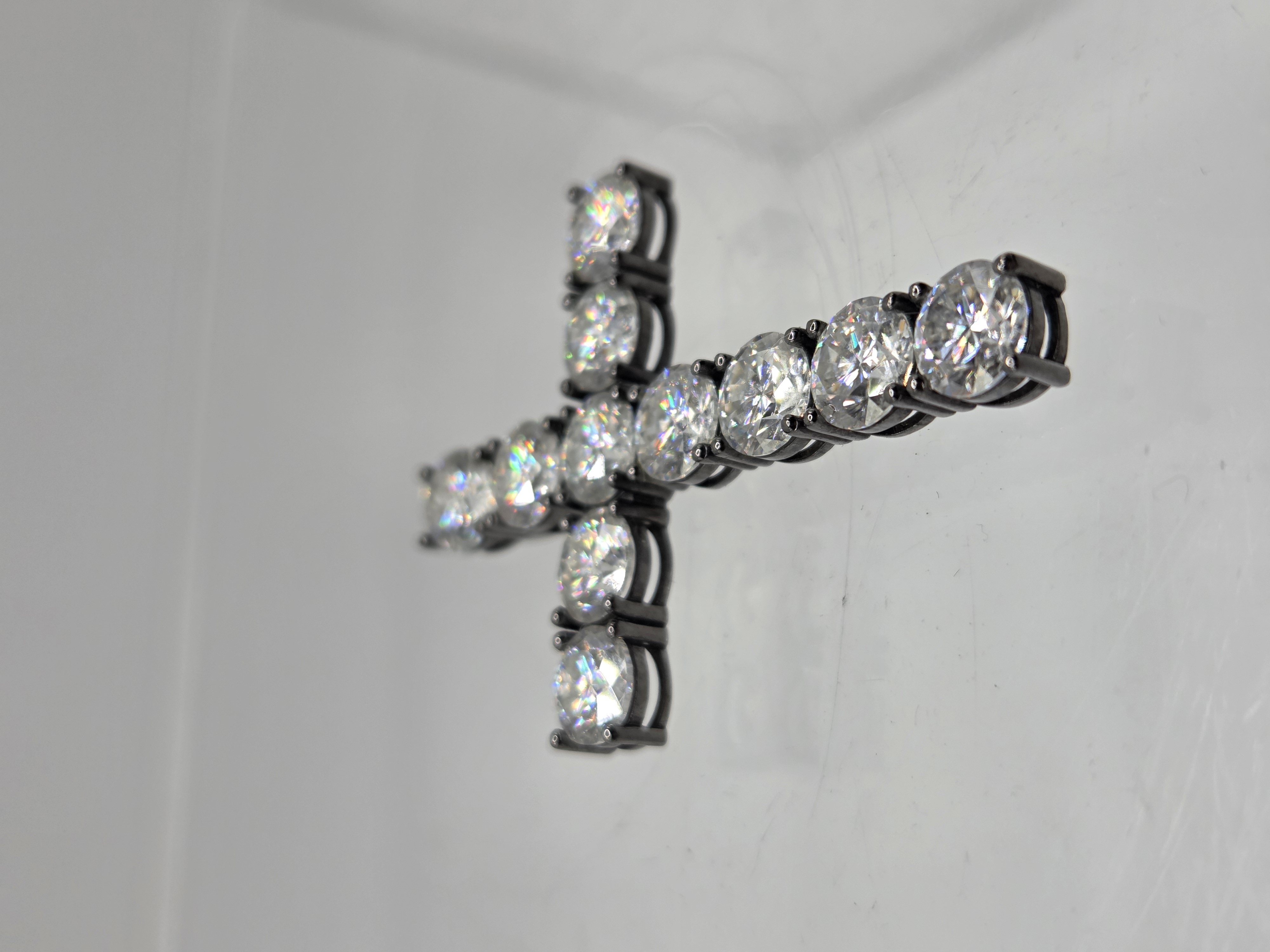 Moissanite tennis cross pendant, black rhodium-plated sterling silver ...
